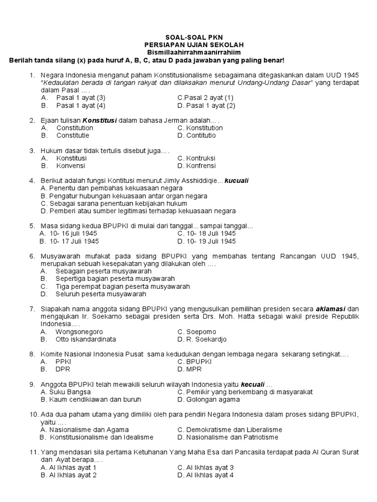 Soal-Soal PKN Us | PDF