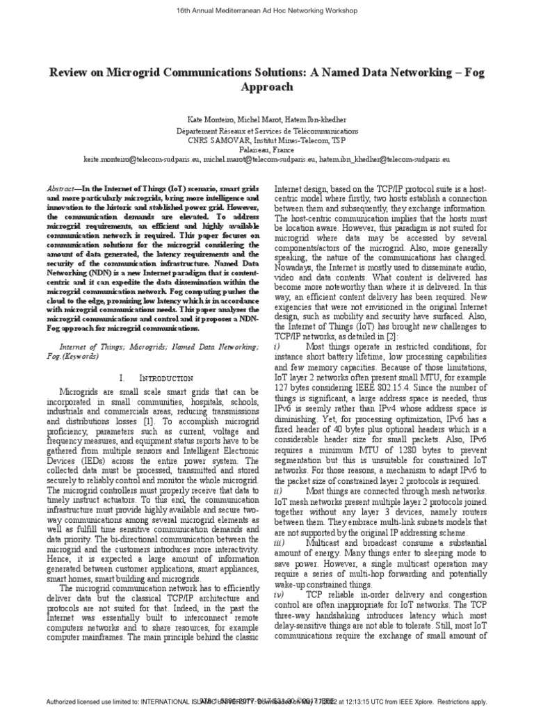 Review On Microgrid Communications Solutions A Named Data Networking Fog Approach Pdf