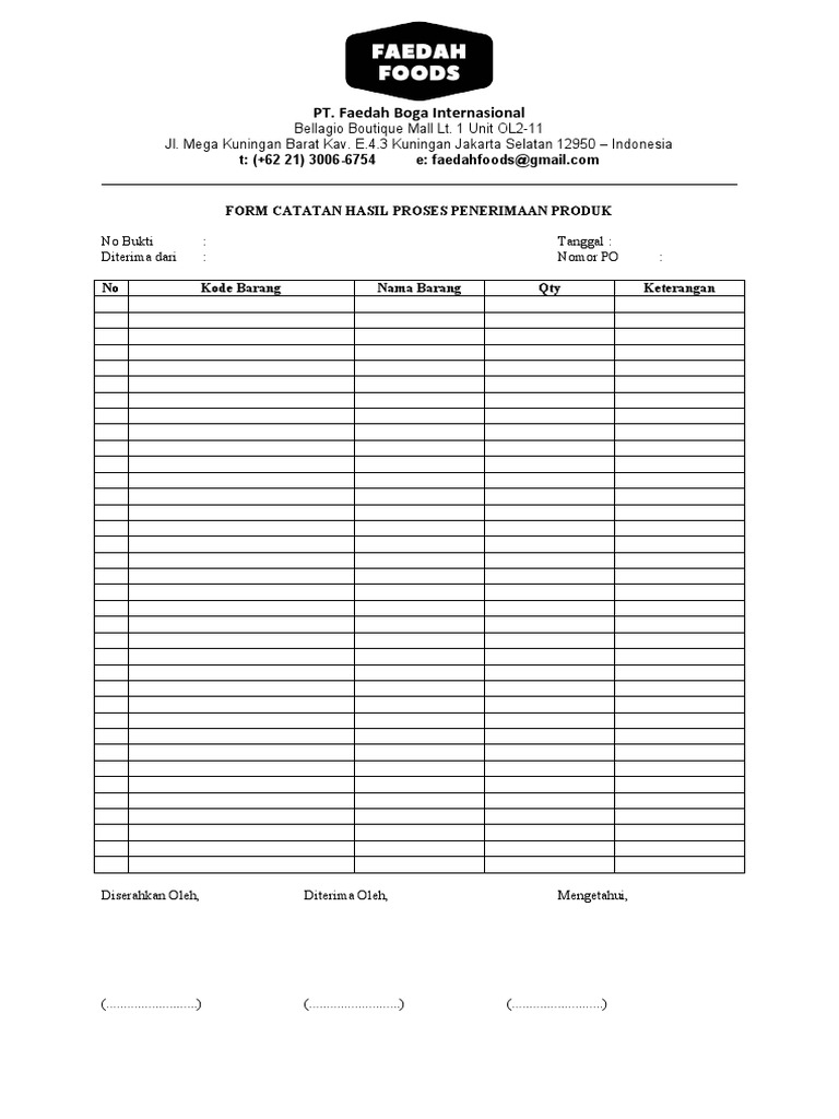 Form Catatan Hasil Proses Penerimaan Produk | PDF