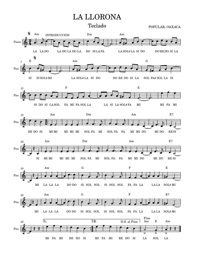 LA - LLORONA Teclados | PDF | Instrumentos de teclado | Composiciones ...