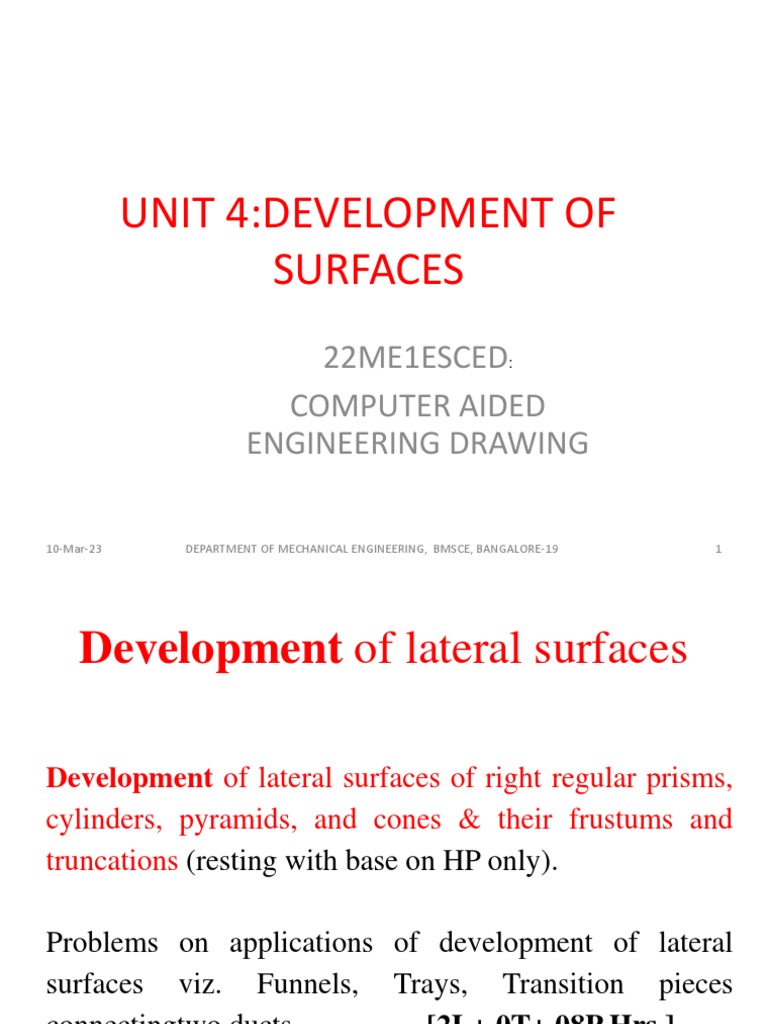 Unit 4:development of Surfaces: 22Me1Esced Computer Aided Engineering ...