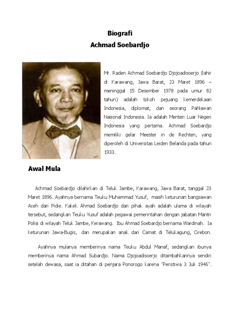Biografi Achmad Soebardjo | PDF