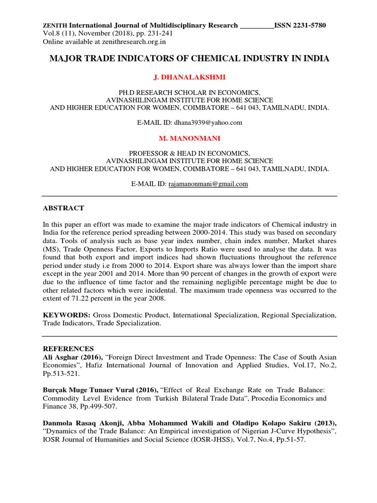 Major Trade Indicators of Chemical Industry | PDF | Trade | Exports