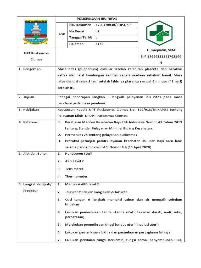 Sop Nifas | PDF | Pengembangan Diri | Sains & Matematika