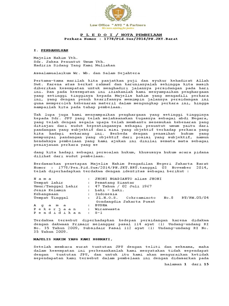 contoh_pledoi_perkara_narkoba | PDF