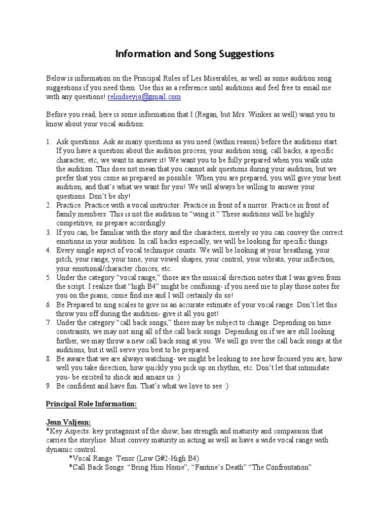 Vocal Audition Information Download Free Pdf Audition