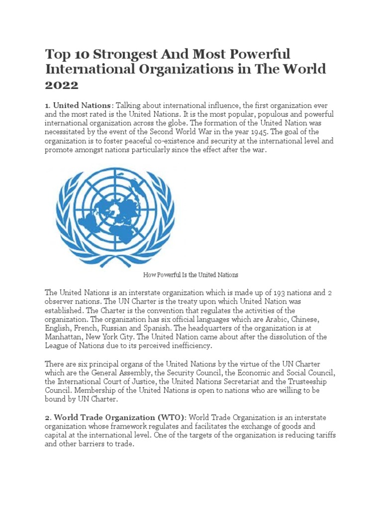 Top 10 Most Powerful Organizations 2022 | PDF | United Nations ...