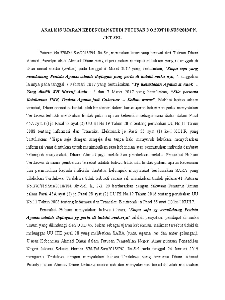 Analisa Kasus Ujaran Kebencian | PDF