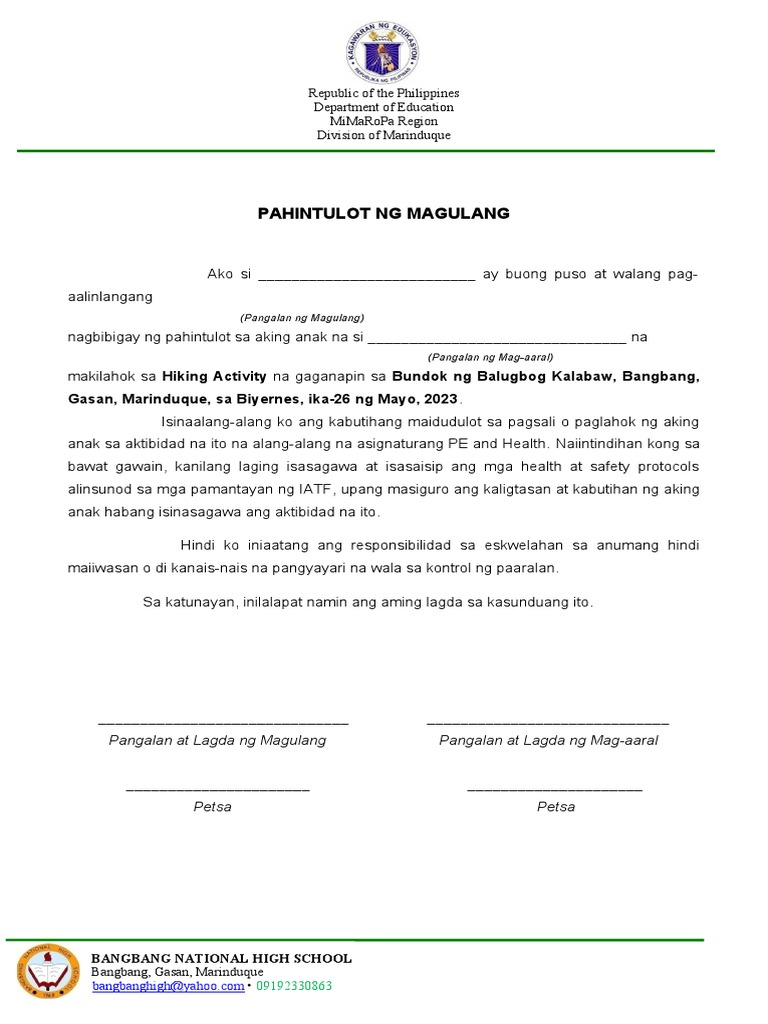 Pahintulot NG Magulang | PDF