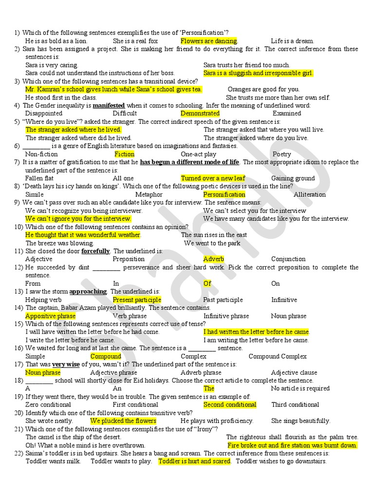 Grammar MCQs New (Ans. Key) | PDF | Adverb | Adjective