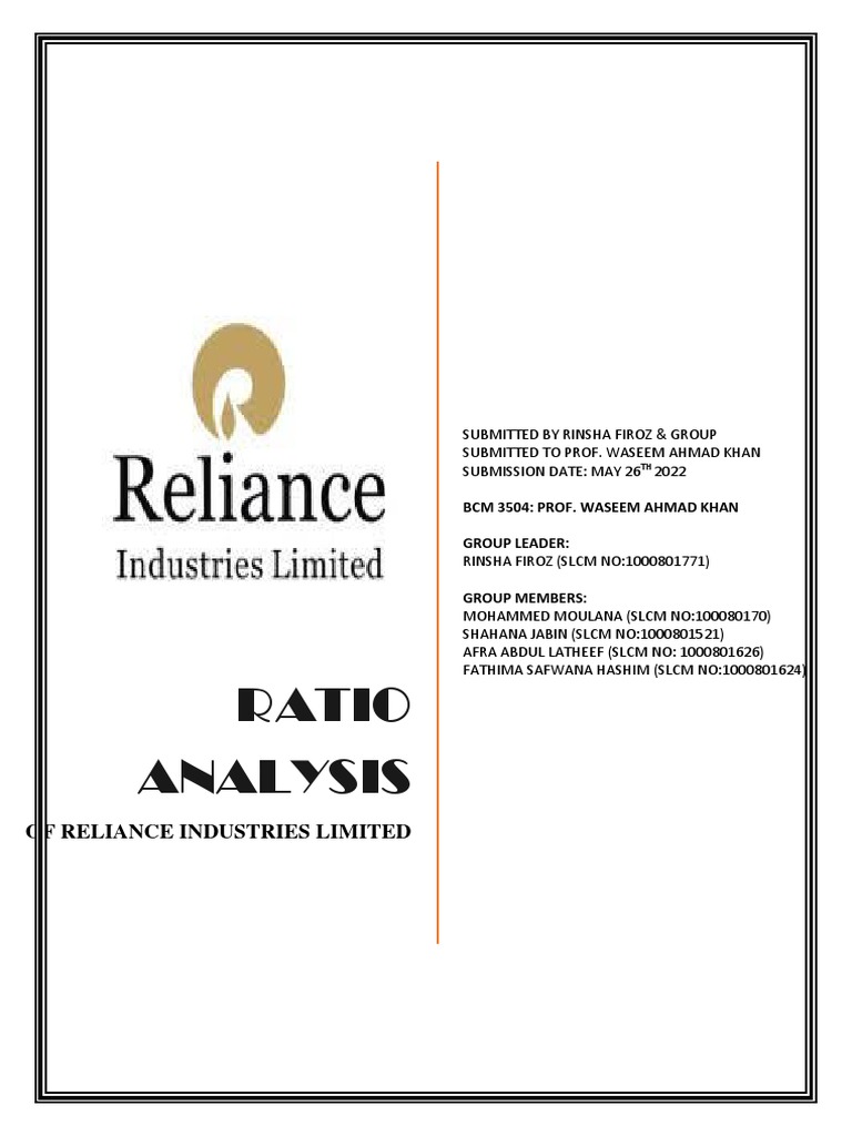 Ratio Analysis Project | PDF | Finance & Money Management