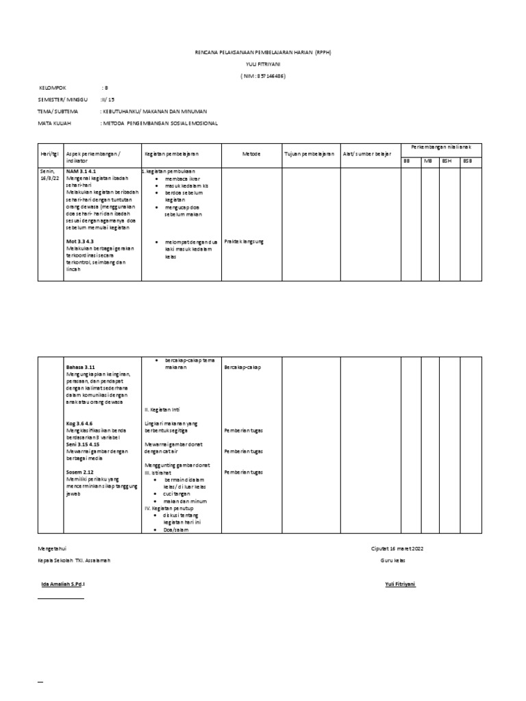 RPPH Nam | PDF | Karier & Perkembangan
