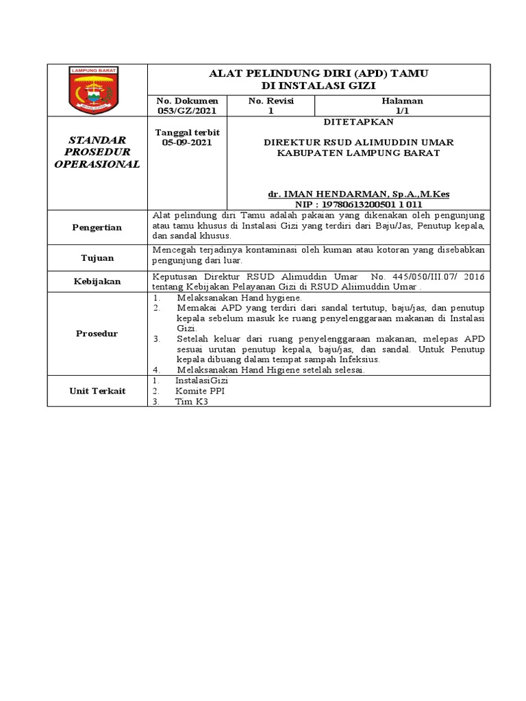 Alat Pelindung Diri (Apd) Tamu | PDF
