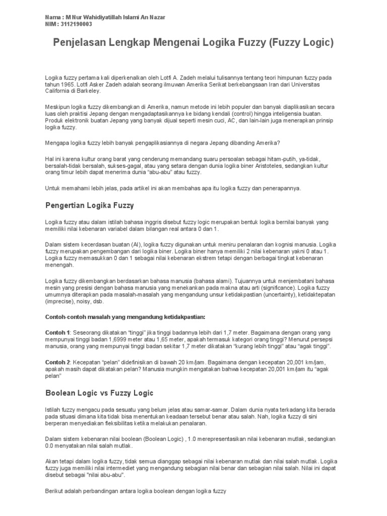 Penjelasan Lengkap Mengenai Logika Fuzzy | PDF
