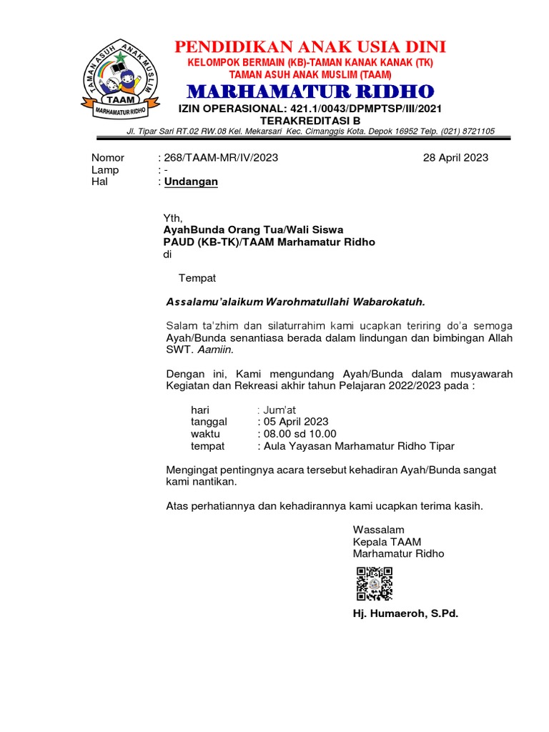 Surat Undangan Musyawarah Kegiatan Akhir Tahun 2023 | PDF