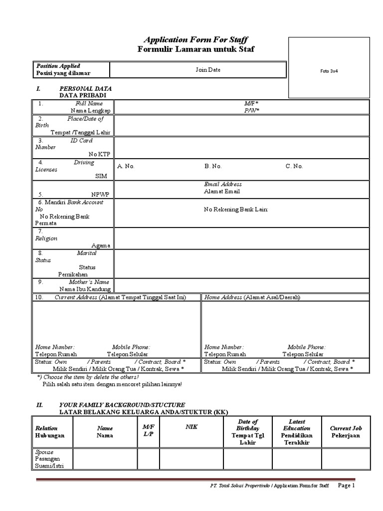 TSP-HRD-02 - Form Aplikasi Untuk Staf | PDF