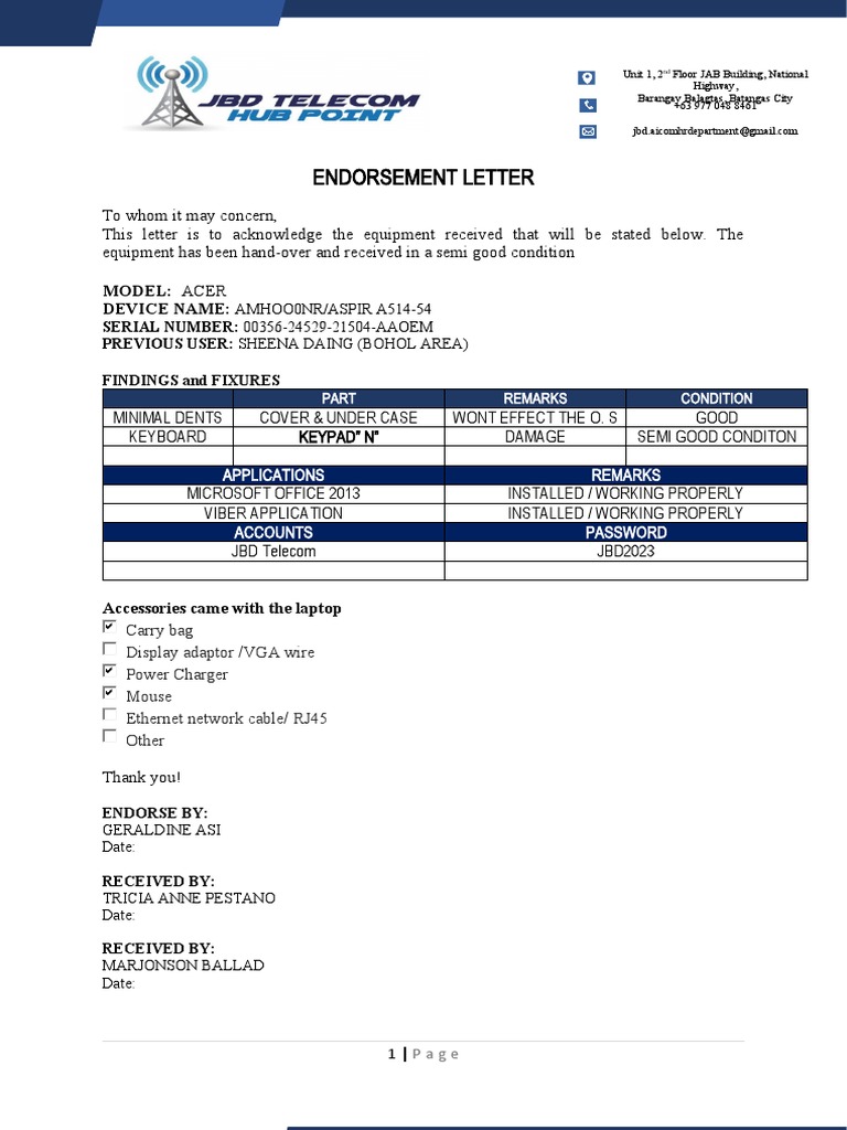 Equipment Acknowledgement Receipt | PDF | Laptop | Computer Science