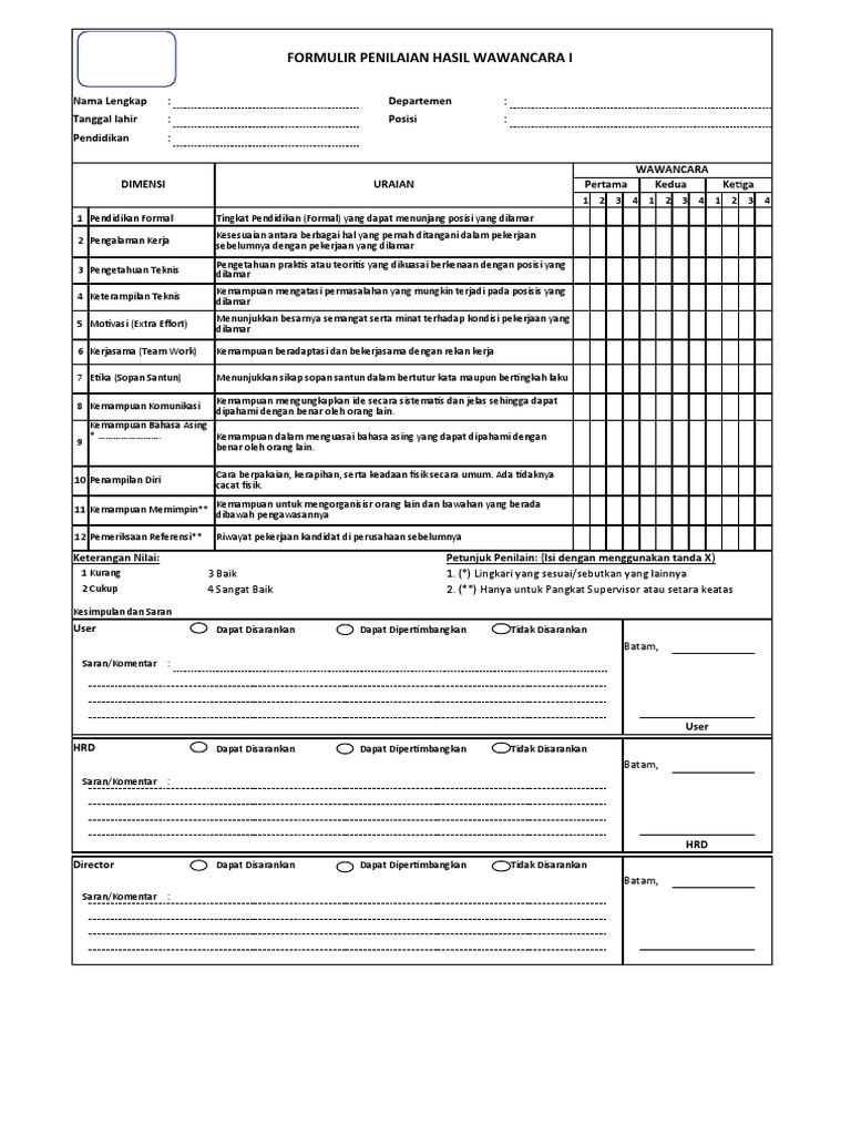 HRD-04 - Form Penilaian Hasil Wawancara | PDF