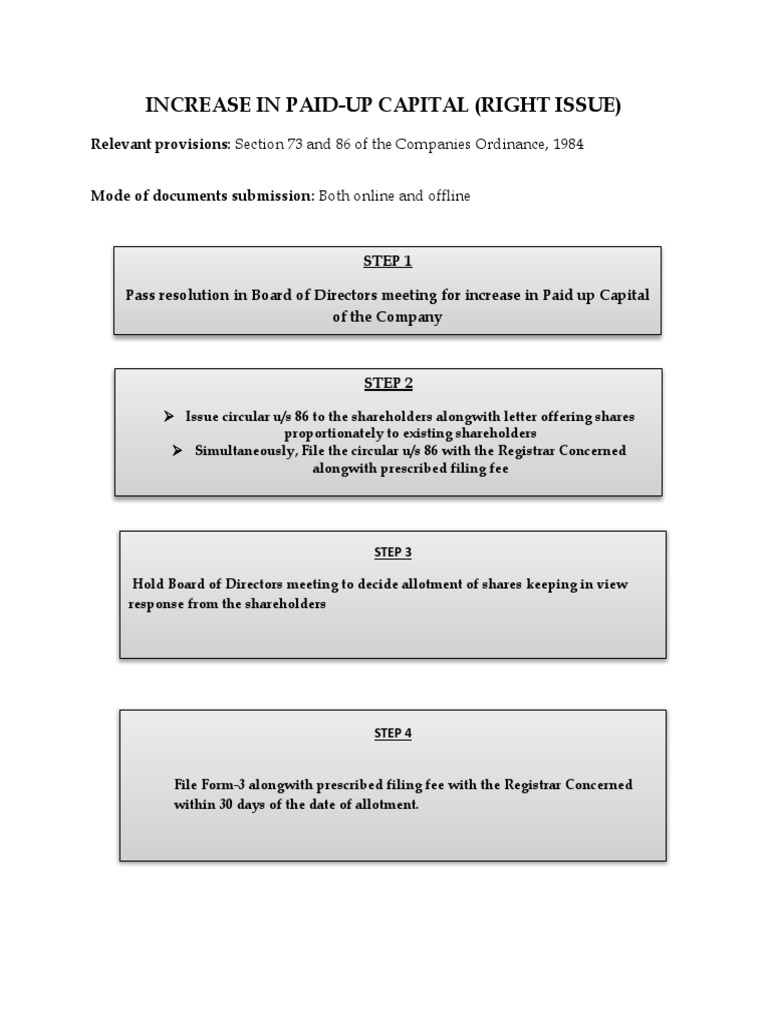 Increase in Paid-Up Capital Procedure | PDF
