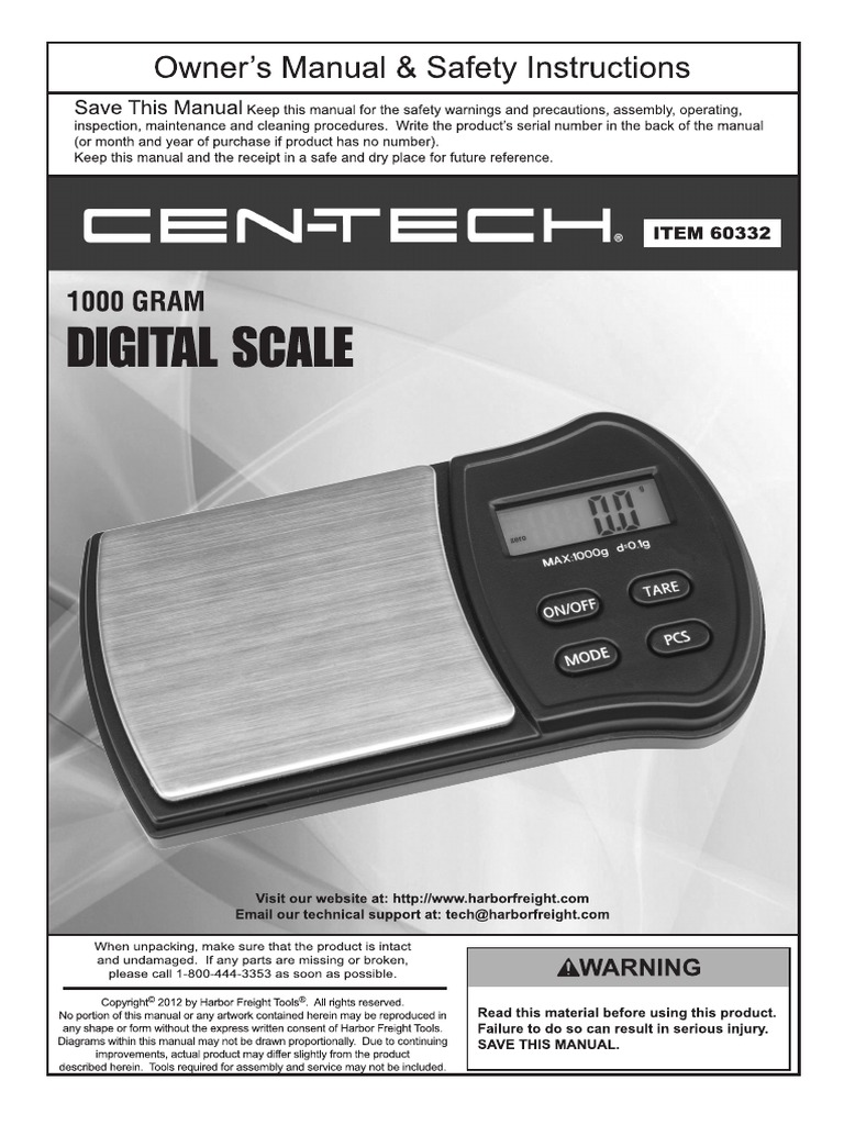 Cen-Tech 1000g Digital Scale Manual | PDF | Troy Weight | Weight