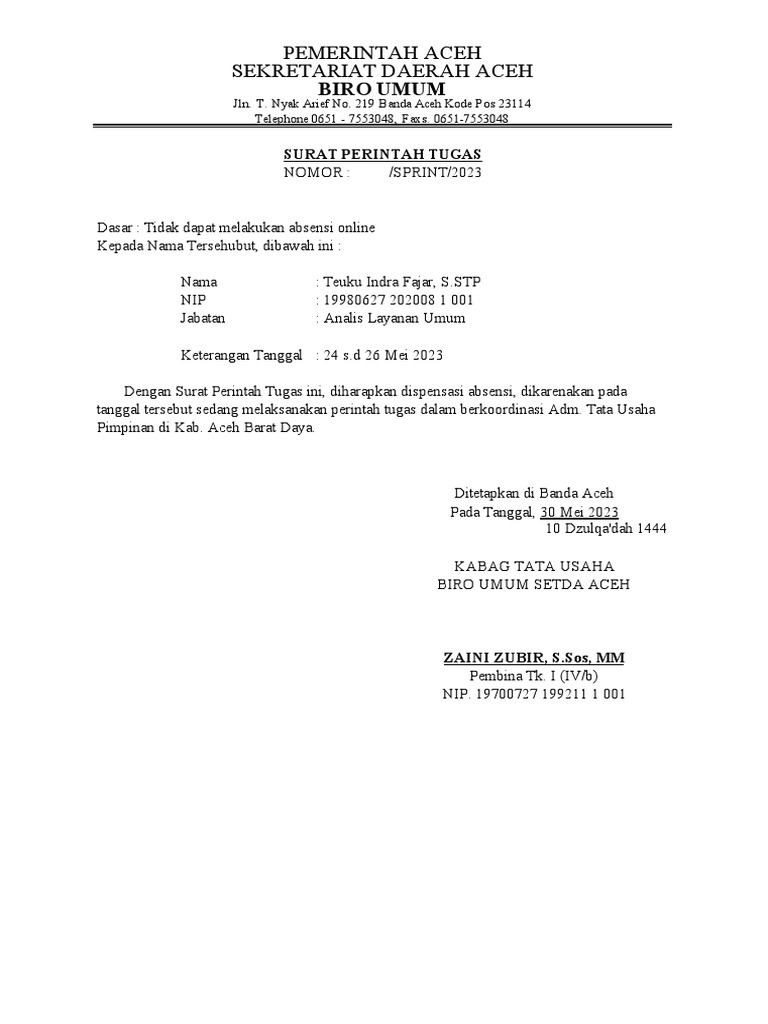 Surat Perintah Tugas | PDF