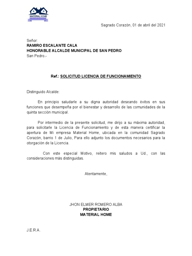 Solicitud de Licencia de Funcionamiento | PDF