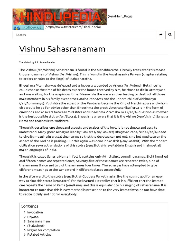 Vishnu Sahasranamam - Version 1 | PDF | Shiva | Vishnu