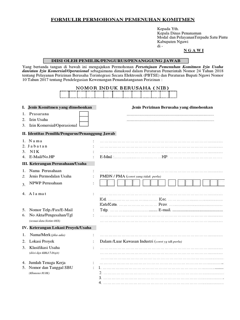 Form Pemenuhan Komitmen | PDF