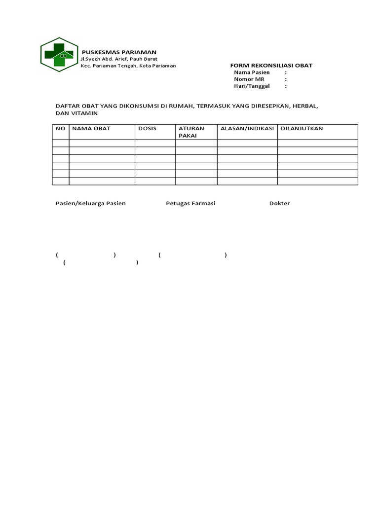 Form Rekonsiliasi Obat | PDF