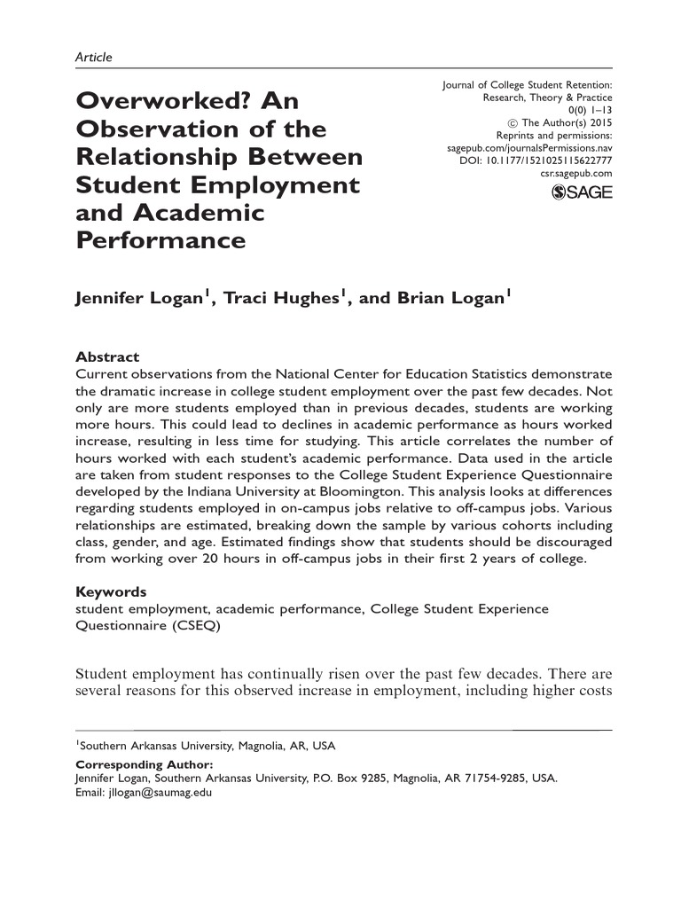 An Observation of The Relationship Between Student Employment and ...