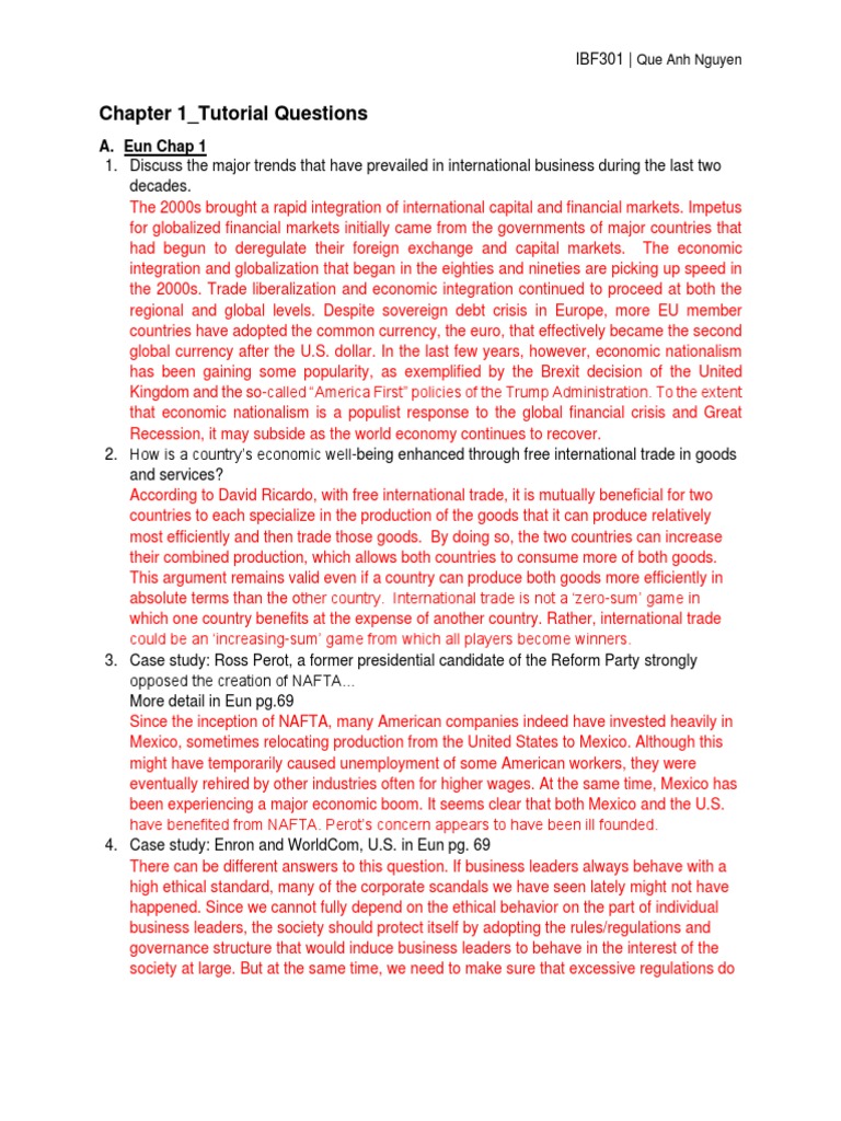 Chap01 Tutorial Ans | PDF | Euro | North American Free Trade Agreement