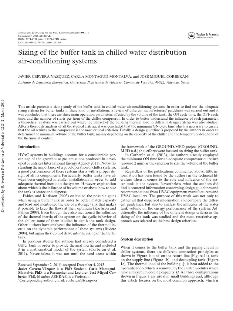 Sizing of The Buffer Tank in Chilled Water Distribution Air Conditioning Systems | PDF ...