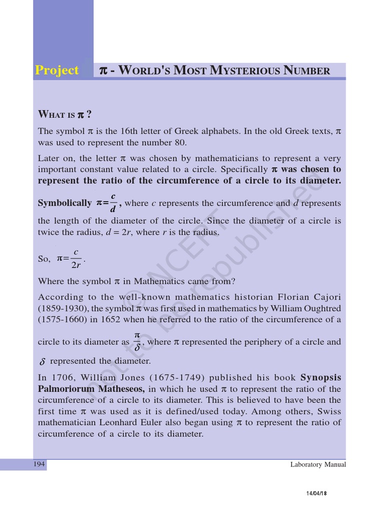 Project Class X | PDF | Pi | Area Project Class X | PDF | Pi | Area