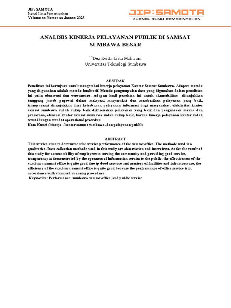 Kinerja Pelayanan Publik di Samsat Sumbawa | PDF