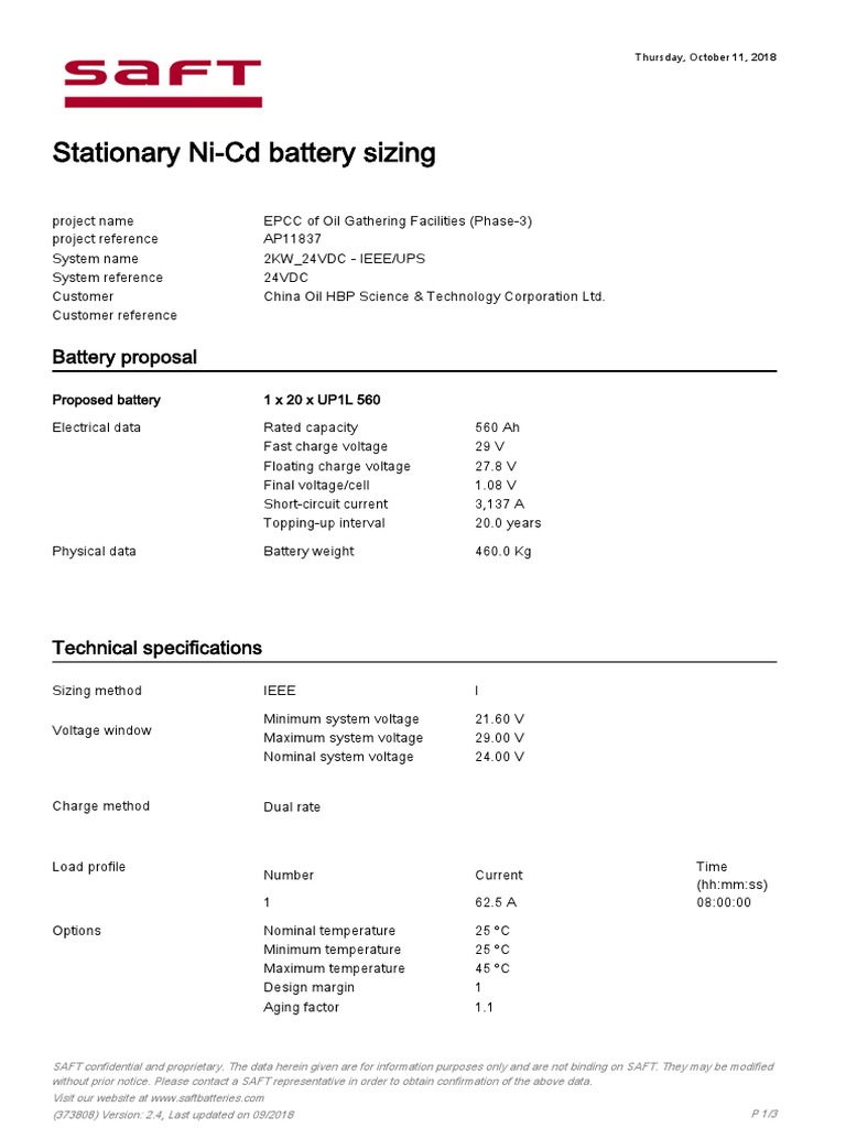 Battery Sizing Calculation for PNG | PDF | Electricity | Electrical ...