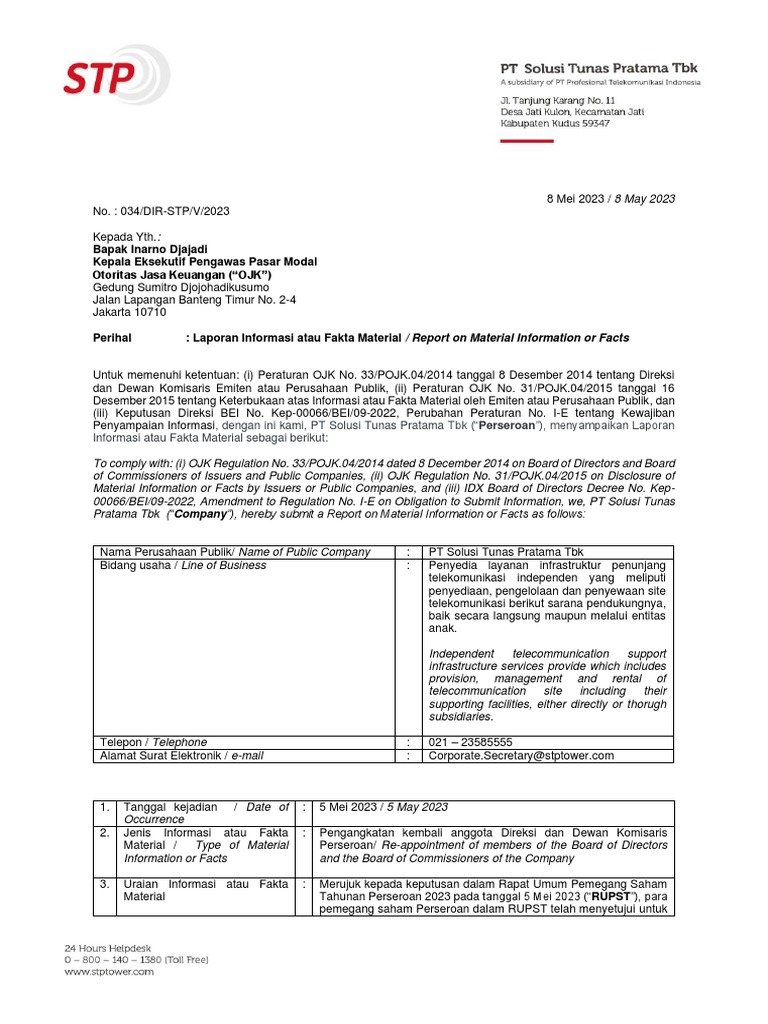 Laporan Informasi Atau Fakta Material SUPR | PDF