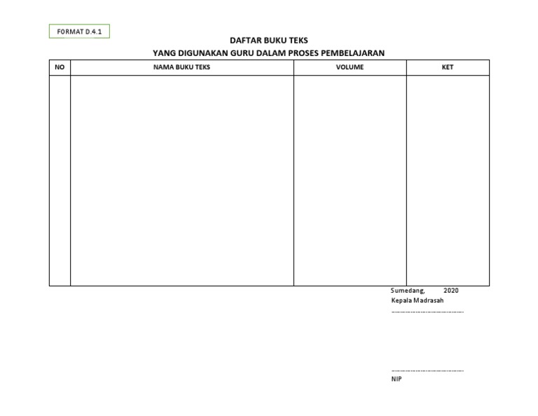 Format D.4.1 Daftar Buku Teks, Digital Yang Digunakan Guru | PDF