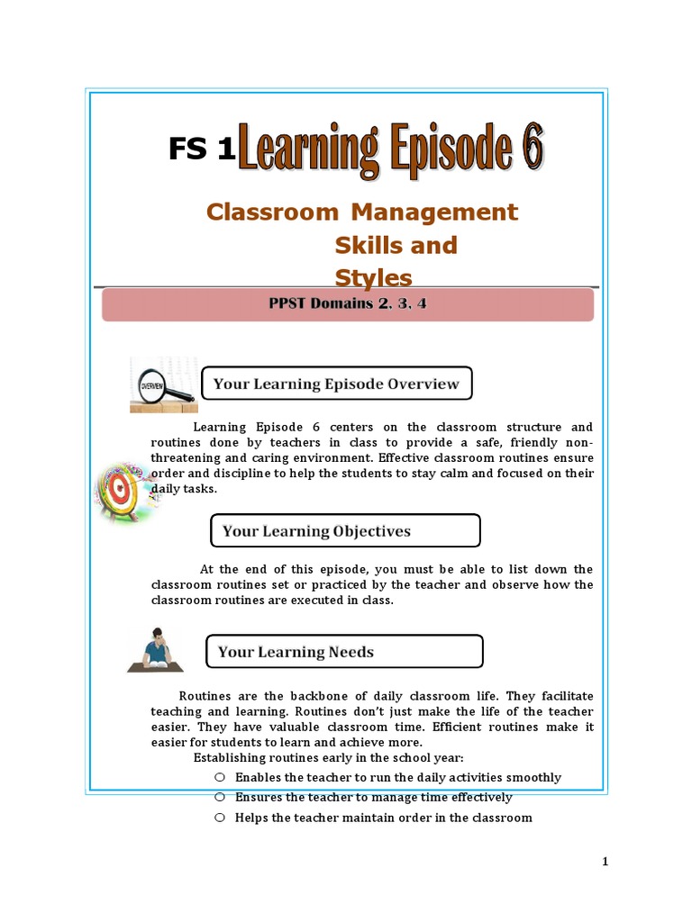 FS1 - Episode 6 - Delos Santos | PDF | Classroom | Teachers