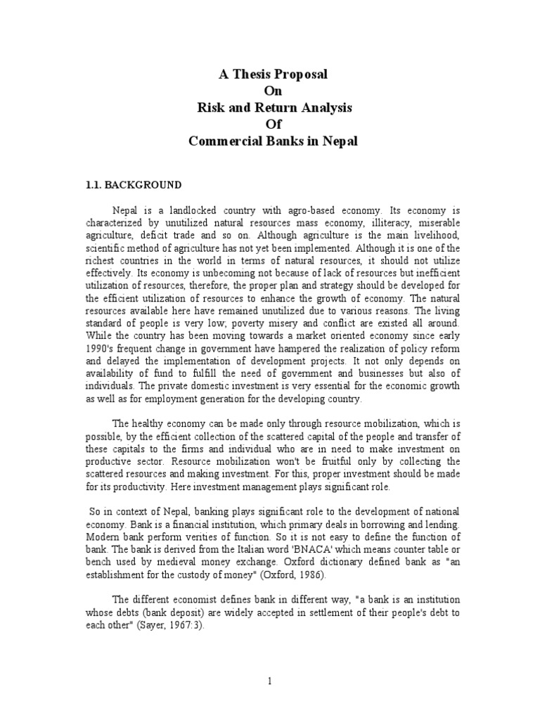 A Thesis Proposal On Risk and Return Analysis of Commercial Banks in Nepal | PDF | Risk | Investing