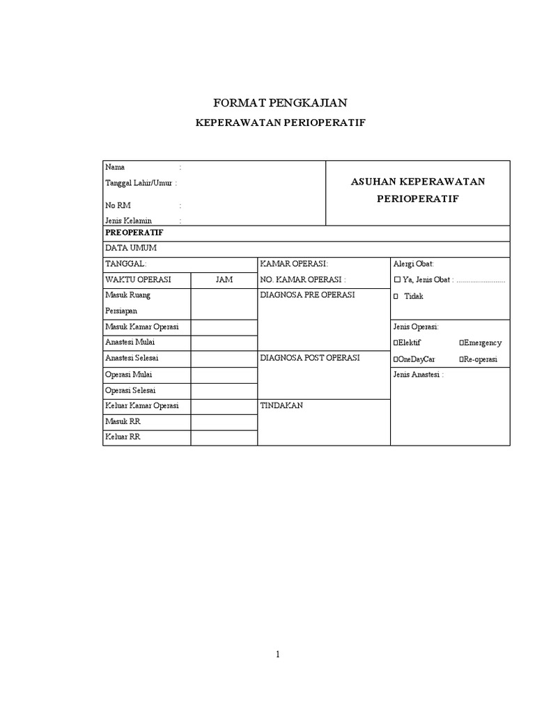 Format Pengkajian Ruang Ok | PDF