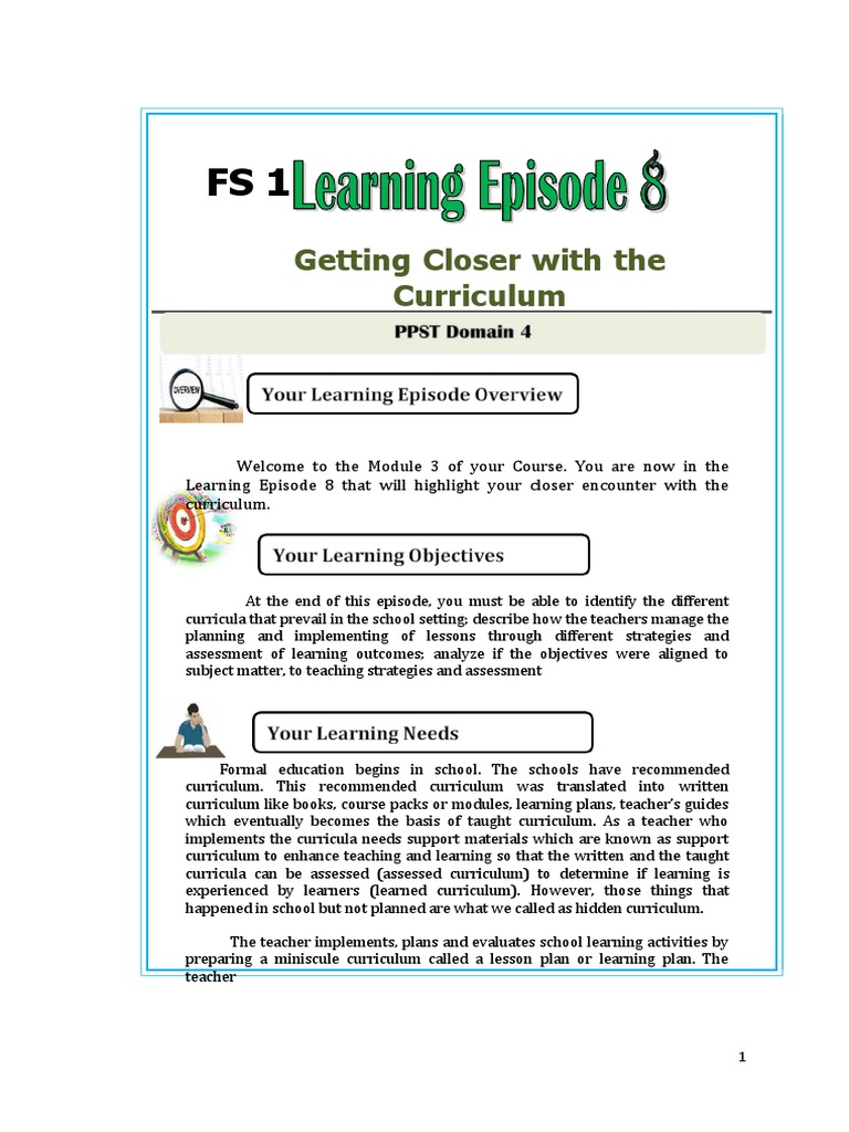 FS1 - Episode 8 - Delos Santos | PDF | Curriculum | Lesson Plan