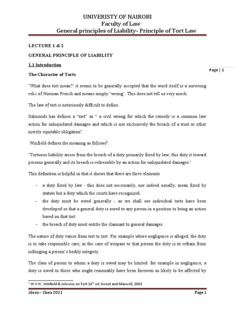 Principles of Tortious Liability Explained | PDF | Tort | Damages