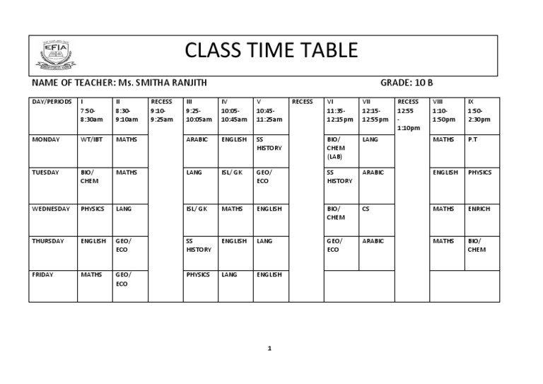 10B Class Time Table 2025 | PDF | Language Arts & Discipline | Foreign ...