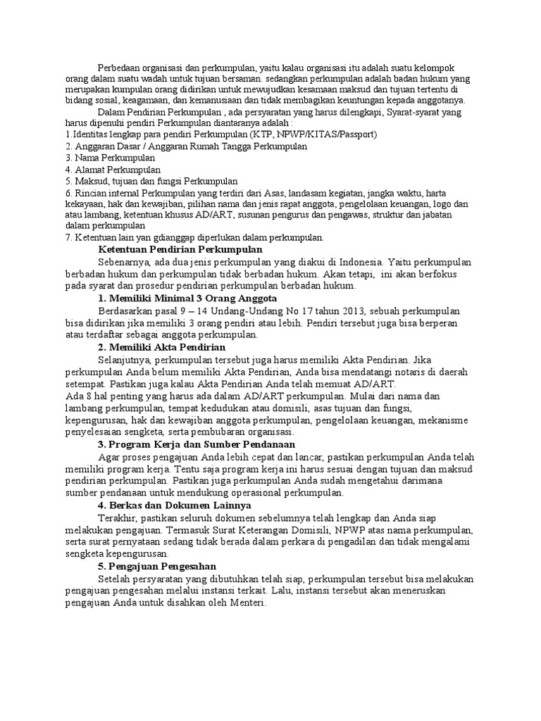 Perbedaan Organisasi Dan Perkumpulan | PDF | Pengelolaan Keuangan & Uang | Hukum