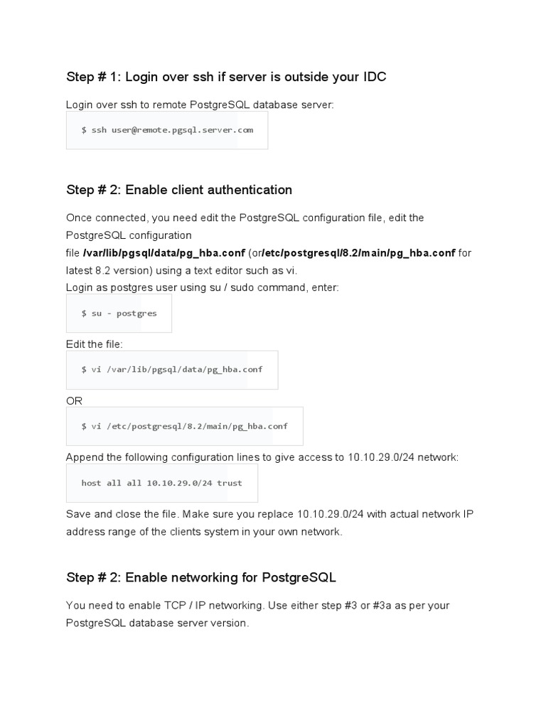 Enable Remote Access To PostgreSQL Database Server | PDF | Postgre Sql ... Enable Remote Access To PostgreSQL Database Server | PDF | Postgre Sql ...