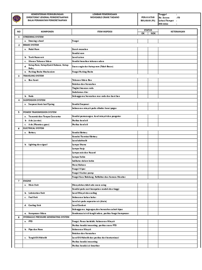 Checksheet P1 Tadano | PDF