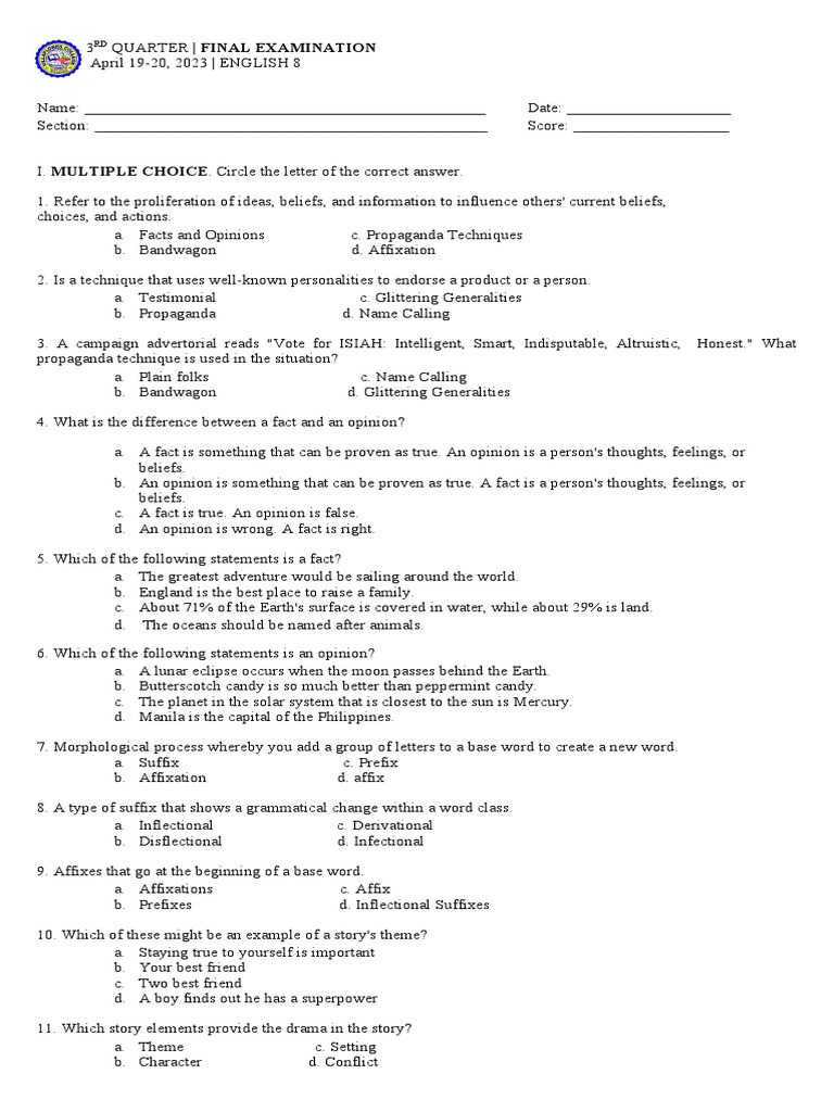 Grade 8 Lily Exam | PDF | Verb | Language Mechanics
