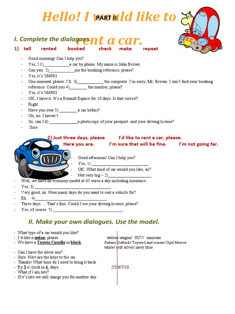 Car Rental Dialogue Practice | PDF