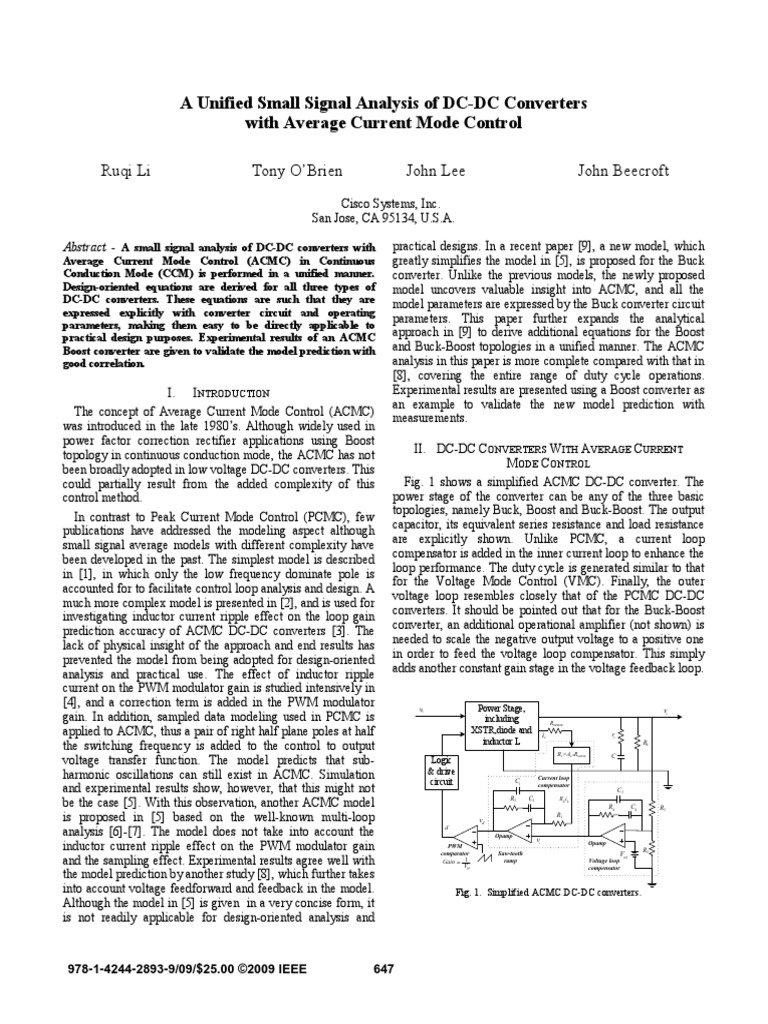 A Unified Small Signal Analysis of DC-DC Converters With Average ...