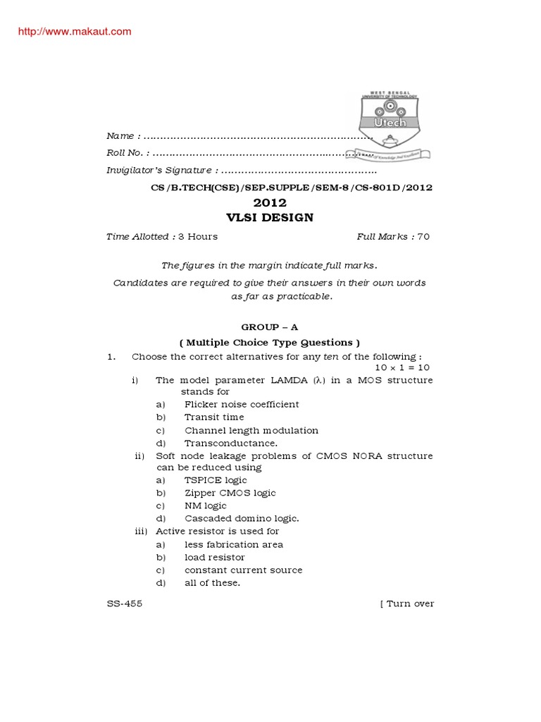 Btech Cse 8 Sem Vlsi Design 2012 | PDF Btech Cse 8 Sem Vlsi Design 2012 | PDF